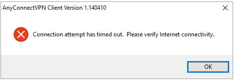 Error - Any ConnectVPN Client Version - Connection attempt has timed ...