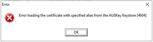 How do I resolve the SBR error "Error loading the certificate with specified alias from the ...