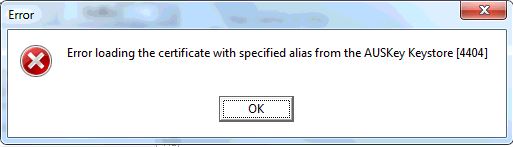 How do I resolve the SBR error "Error loading the certificate with specified alias from the ...